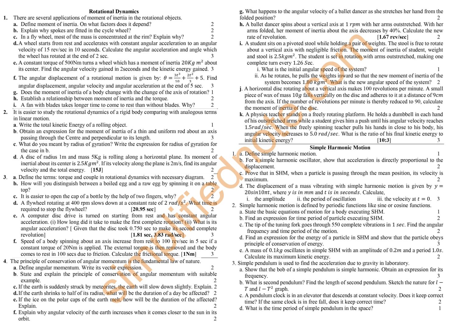 Must solve questions (Mechanics- All chapters) – Simplified Note