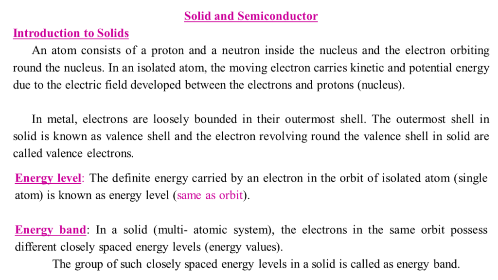 Solid and semiconductor – Simplified Note